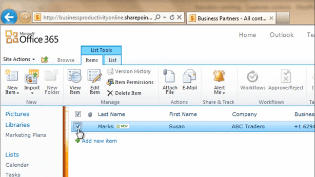How to use contact libraries using Sharepoint in Office 365