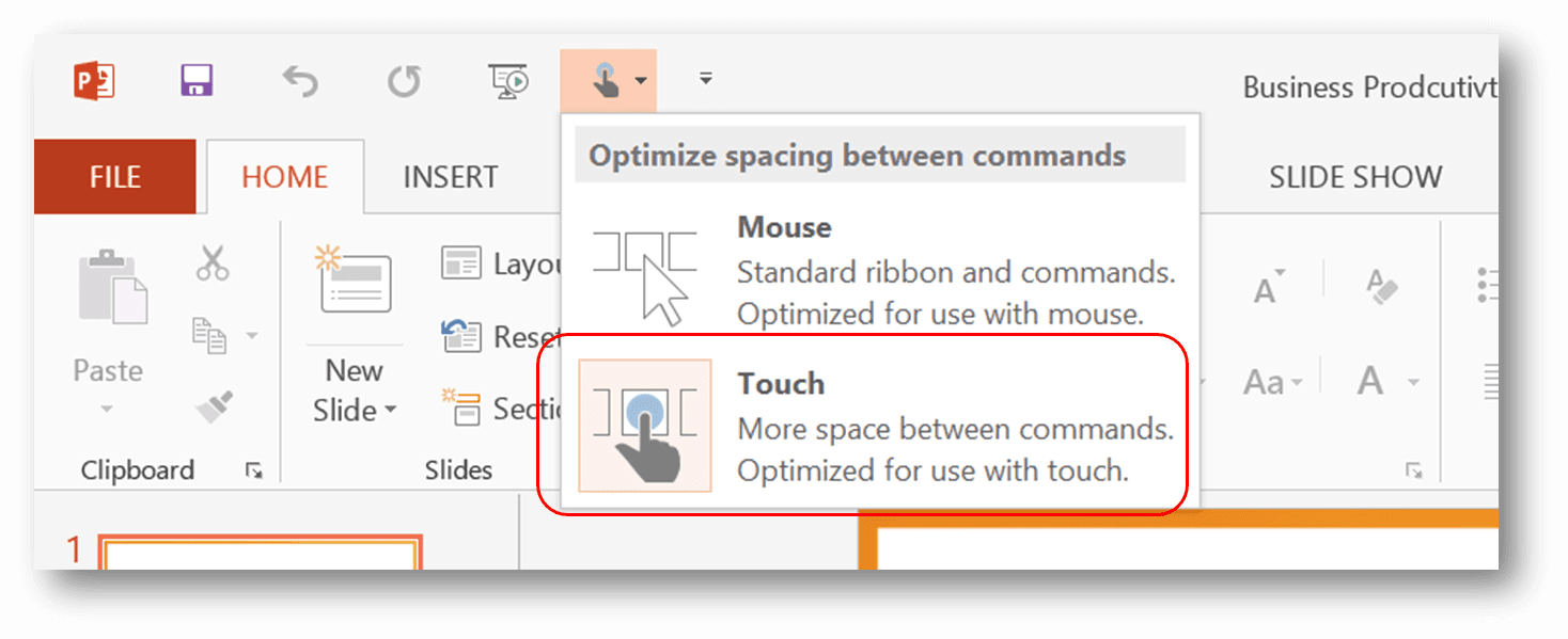 How to present using touch in PowerPoint 2013