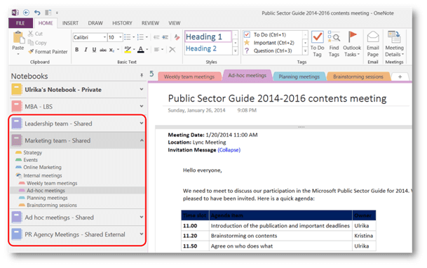 How to effectively use shared meeting notes in OneNote 2013?