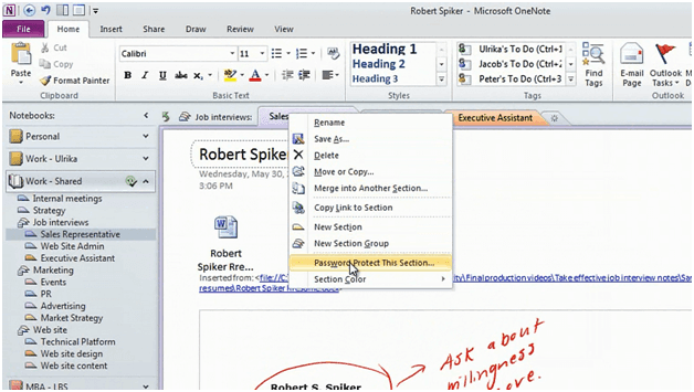 How to password protect notes in OneNote 2010